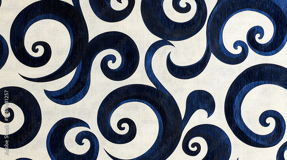Elegant dark blue swirls create captivating pattern on light background ...