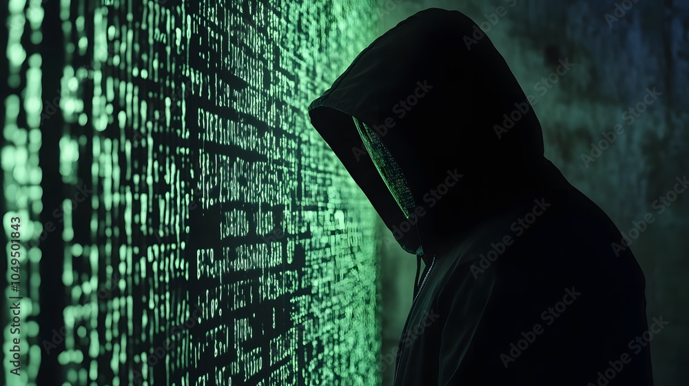 Computer monitor with encrypted scripts and commands, adding to a dark ...