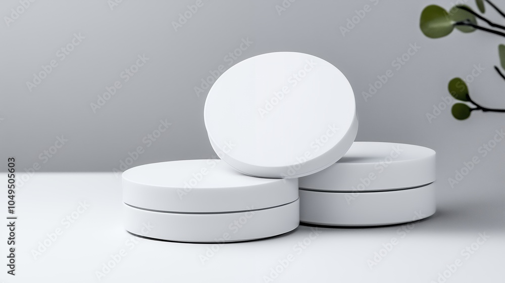 Three white round objects are stacked on top of each other. The objects ...