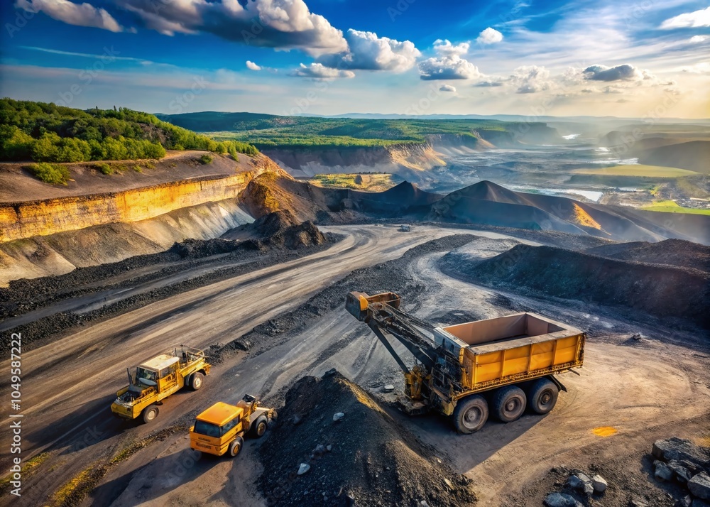 Large Quarry Dump Truck Loading Rock in Open Pit Mine - Drone ...