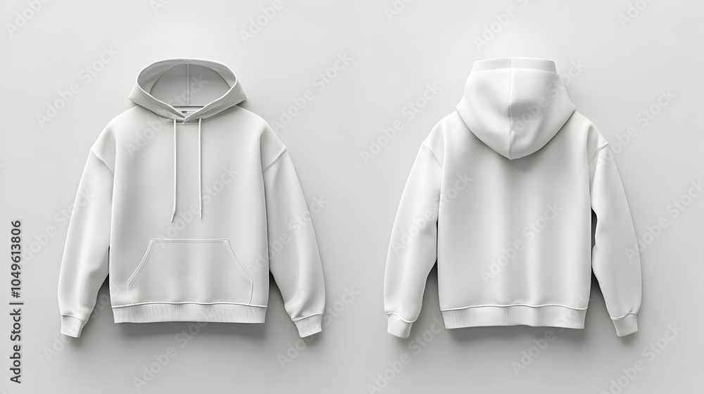 Detailed Mockup of a Plain White Hoodie Featuring Front and Back Views ...