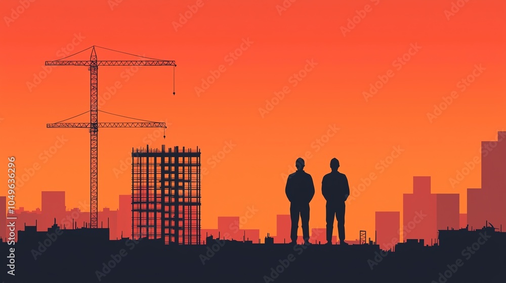 Highrise building skeleton under construction, engineers discussing ...