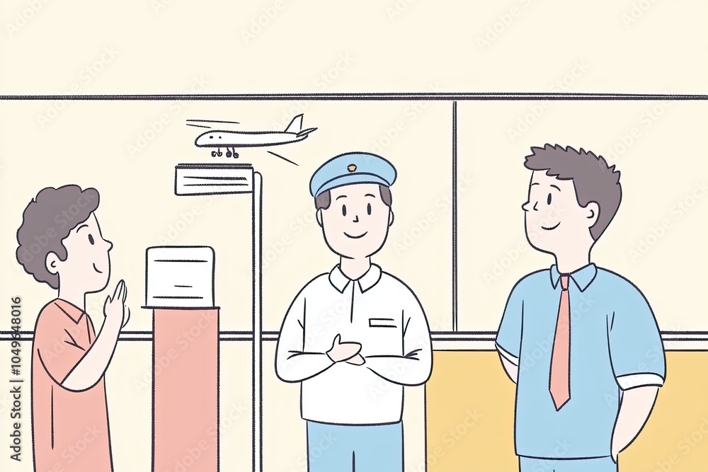 A pilot debriefs with crew members at an airport terminal, emphasizing ...