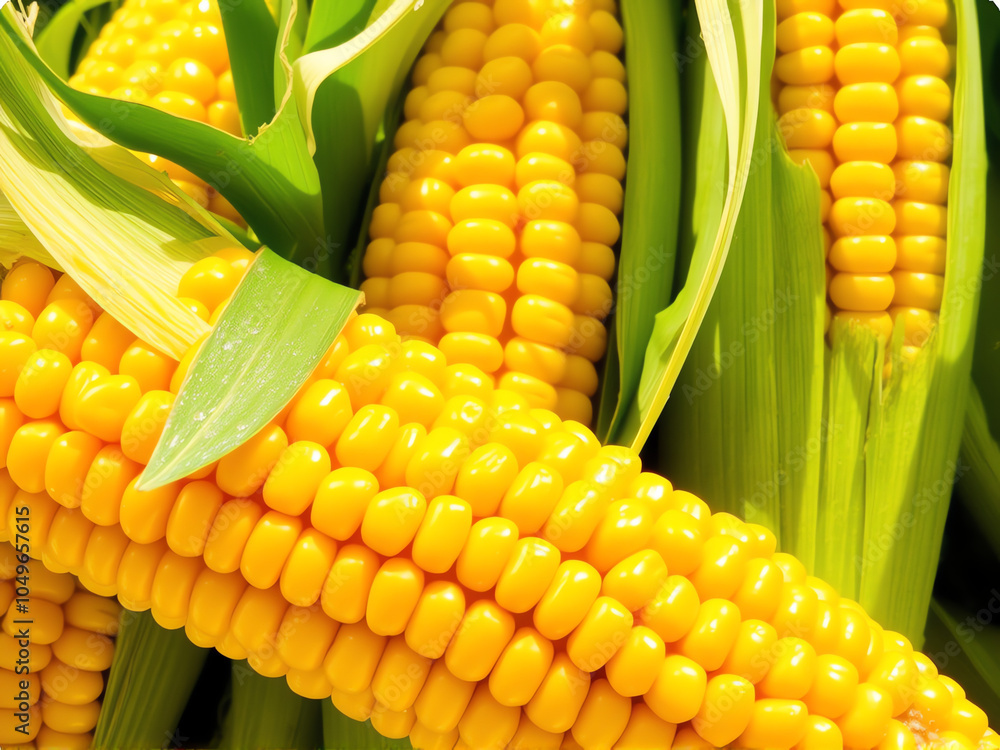 A close-up of fresh corn on the cob, showcasing its bright yellow ...