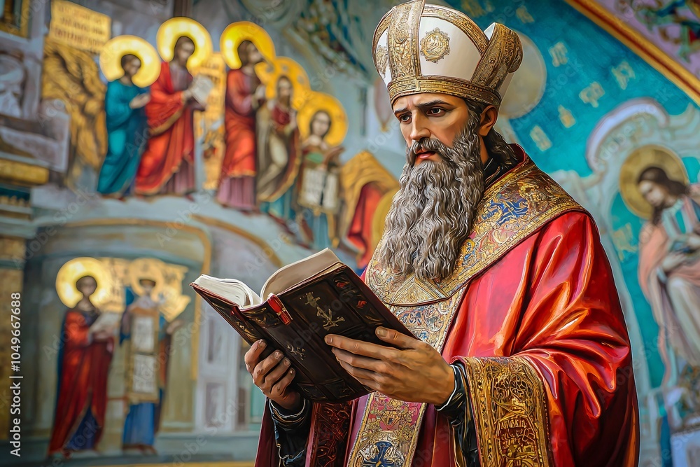 Saint Methodius, celebrated for his missionary efforts, is portrayed in ...