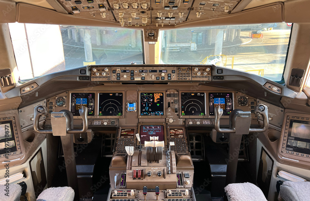 Boeing 777 Aircraft Cockpit Flight Deck Stock Photo | Adobe Stock