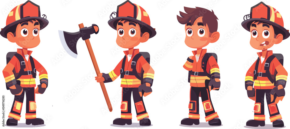 Set Of Fireman Character Design Mascot With Different Poses And ...