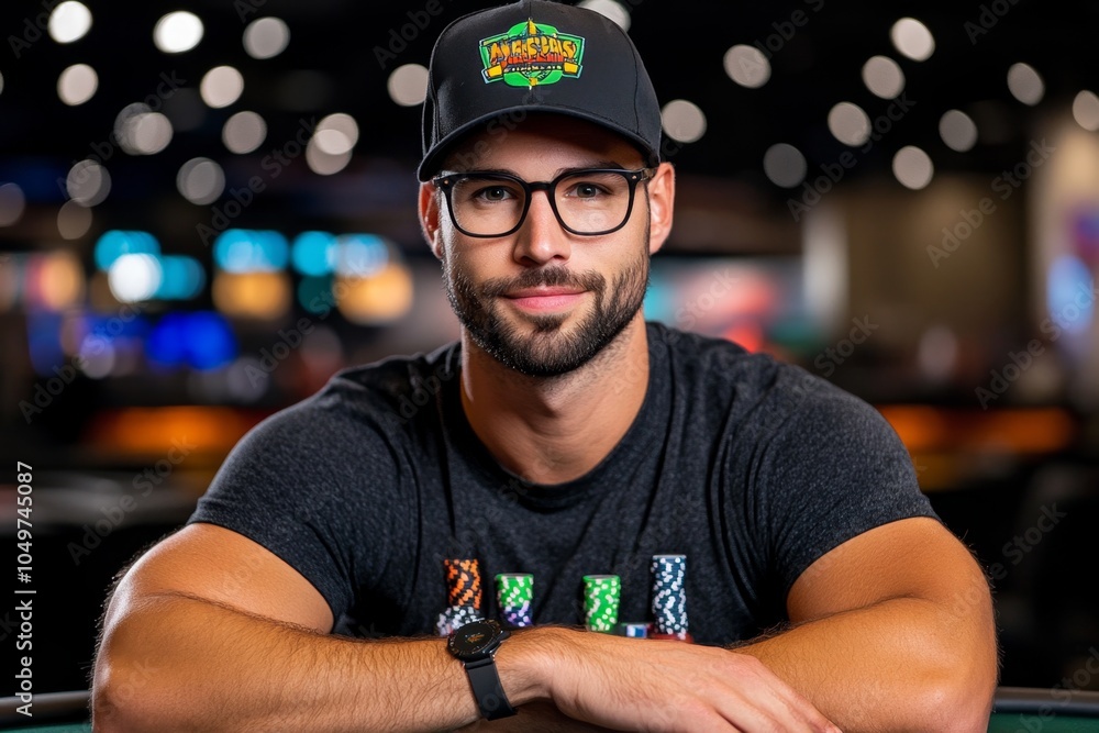 A gambler taking a risk at the poker table, going all-in as the cards ...