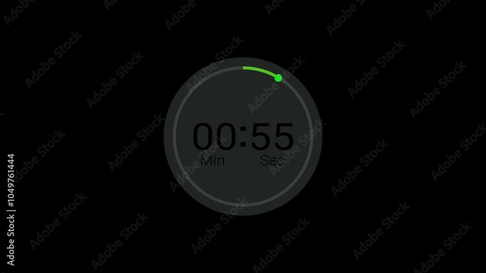 One minute countdown timer animation from 60 seconds to 0 seconds with ...
