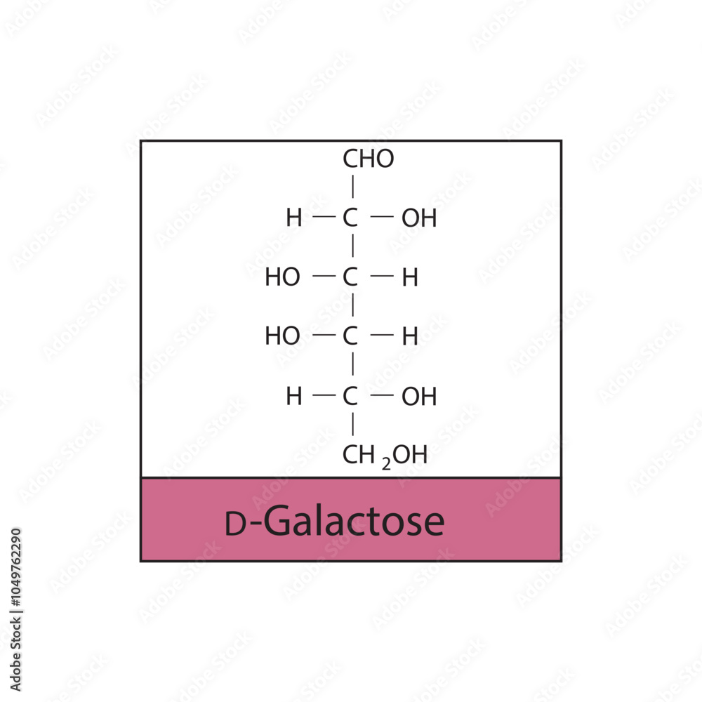 D-Galactose skeletal structure diagram.Sugar compound molecule ...