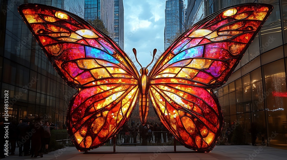26102154 17 A giant outdoor display of a 3D butterfly seeming to ...