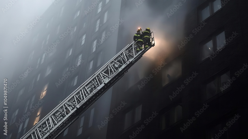Aftermath of a devastating fire in a high-rise building, firefighters ...