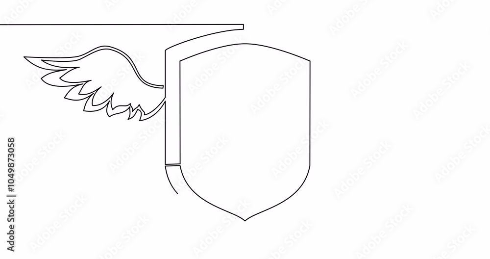 Self drawing line animation cute flying shield with wings template logo ...