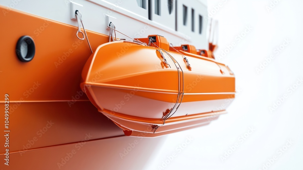 cargo ship's lifeboat mounted on the side, emphasizing safety equipment ...