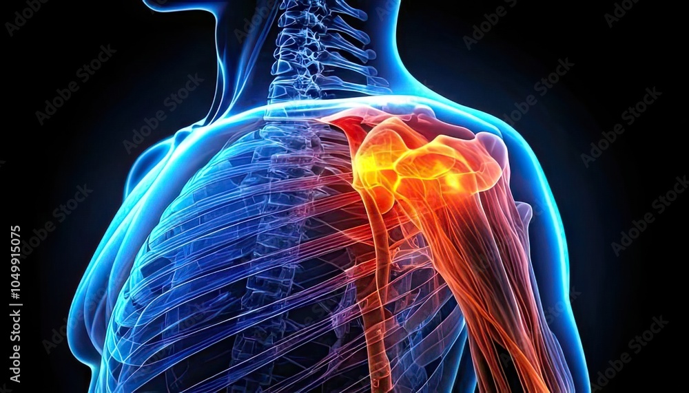 3D rendered illustration of human shoulder anatomy showcasing bones and ...