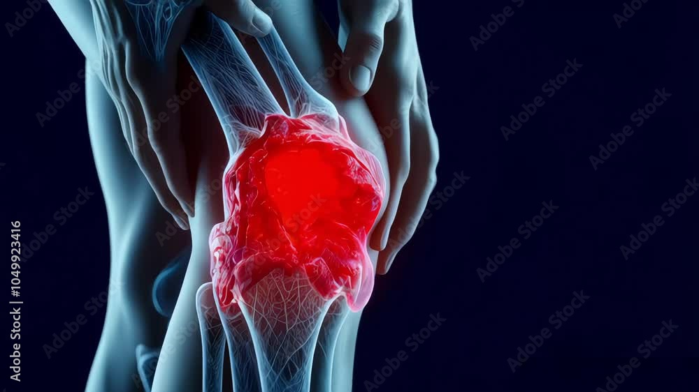 Medical illustration of a sore knee, featuring an X-ray scan effect ...