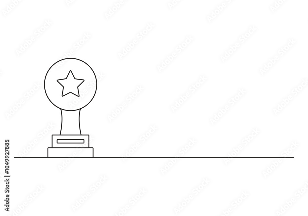 Continuous one line drawing of winner trophy cup competition. Single ...