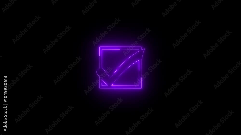 Neon ballot box with check icon glowing black background animation ...