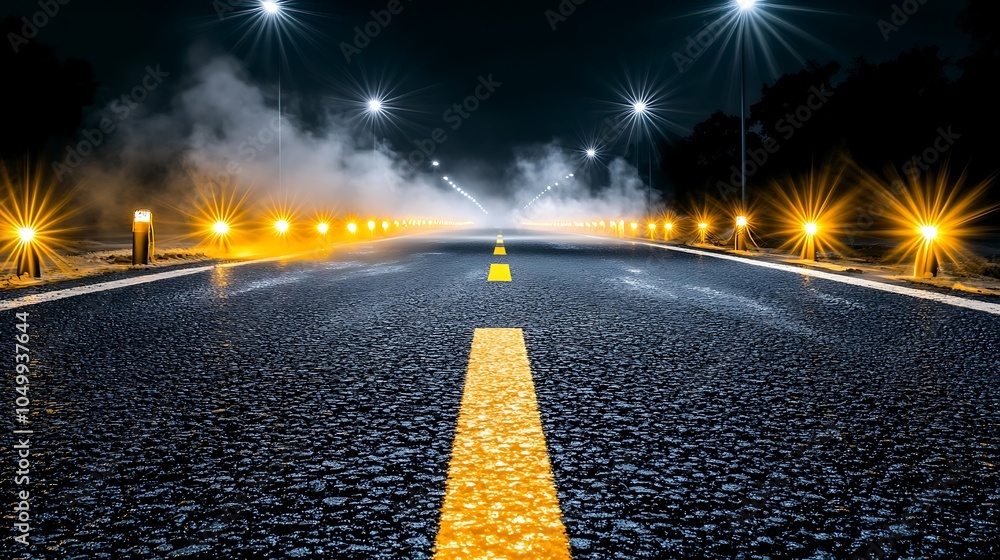 Freshly Paved Asphalt with Steam Rising A wide shot of a newly paved ...