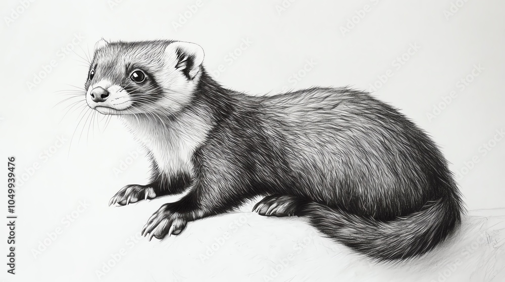 Craft a detailed and lifelike ferret in a worms-eye view using graphite ...