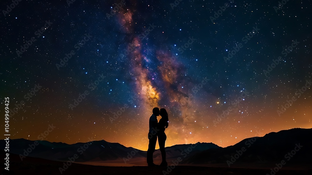 Intimate moment captured as two people share a loving kiss beneath a ...