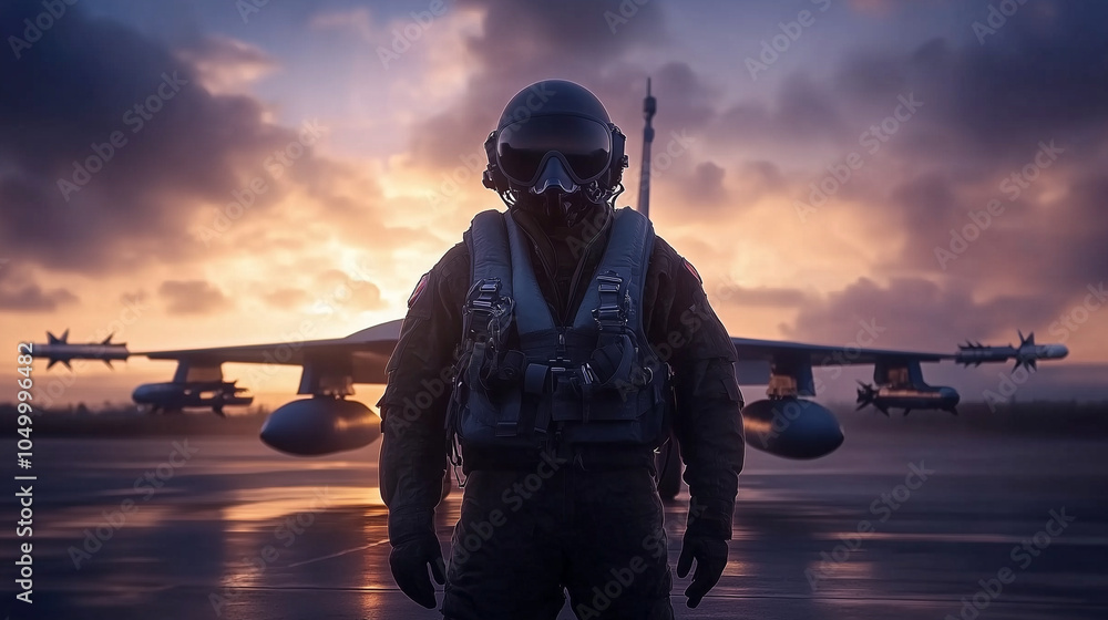 The intimidating presence of a fighter jet, parked on the runway, with ...