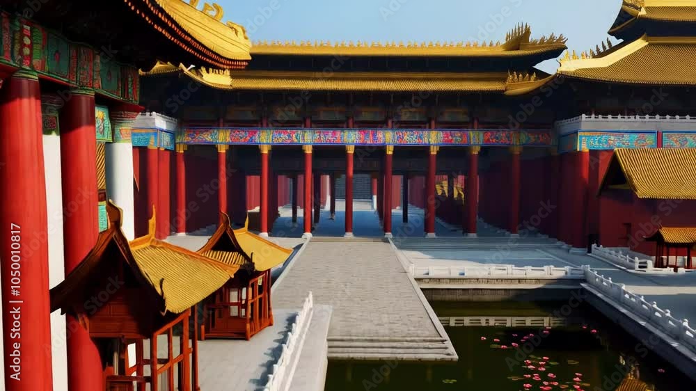 Javanese palace with grand wooden columns adorned with traditional ...