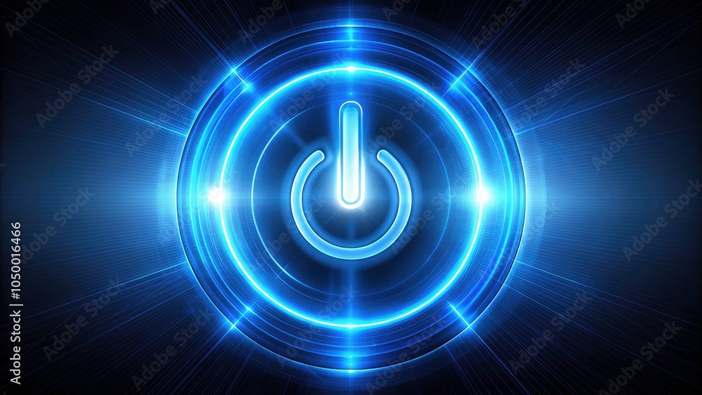 ภาพประกอบสต็อก Neon Power Button with Electric Glow Animation Concept ...