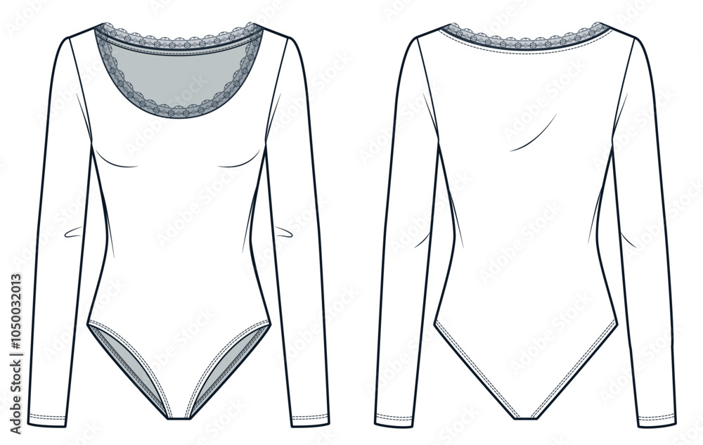 Vecteur Stock Long Sleeve Bodysuit technical fashion illustration ...