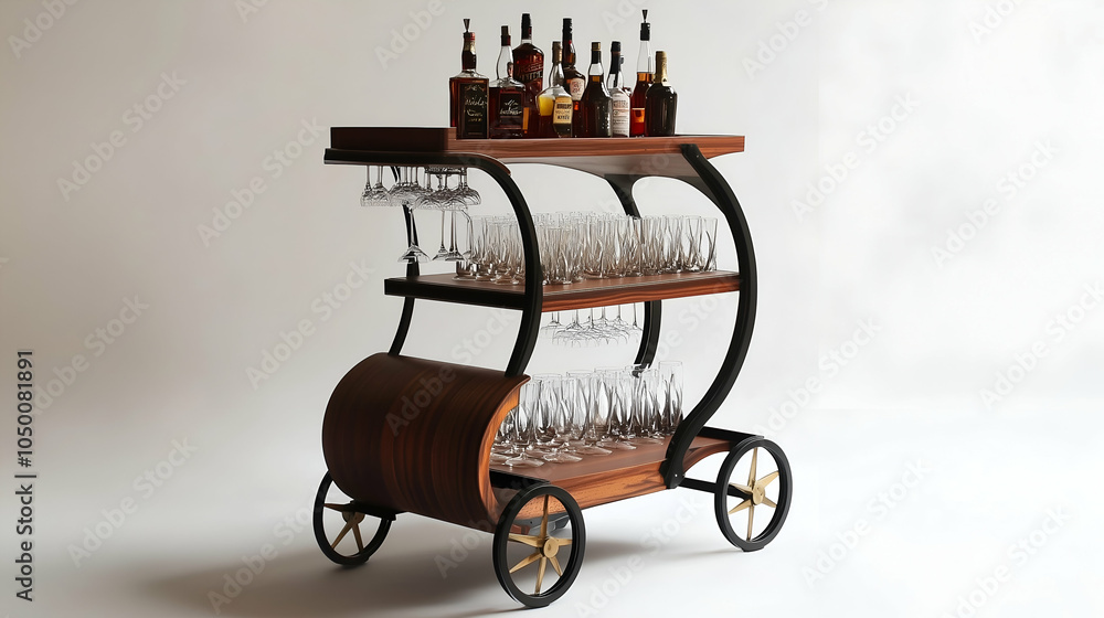 Rolling Bar Cart with Elegant Glasses | Mobile Beverage Stand, Cocktail ...