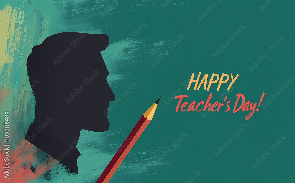 Happy Teacher's Day, October 5! Flat vector illustration with white pen ...