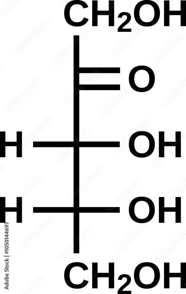 D-Ribulose structural formula in Fischer projection without carbon ...