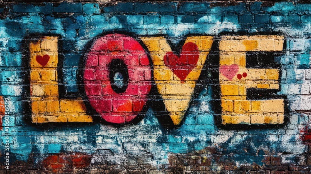 Spray painted graffiti wall font words LOVE graf paint tag suburb city ...