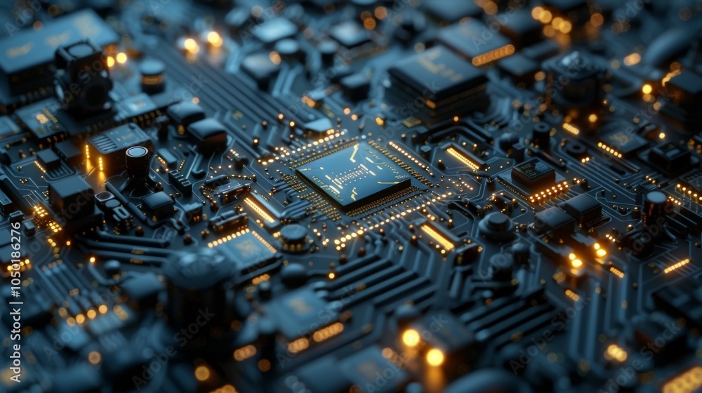 Detailed motherboard view with components like processor units, memory ...