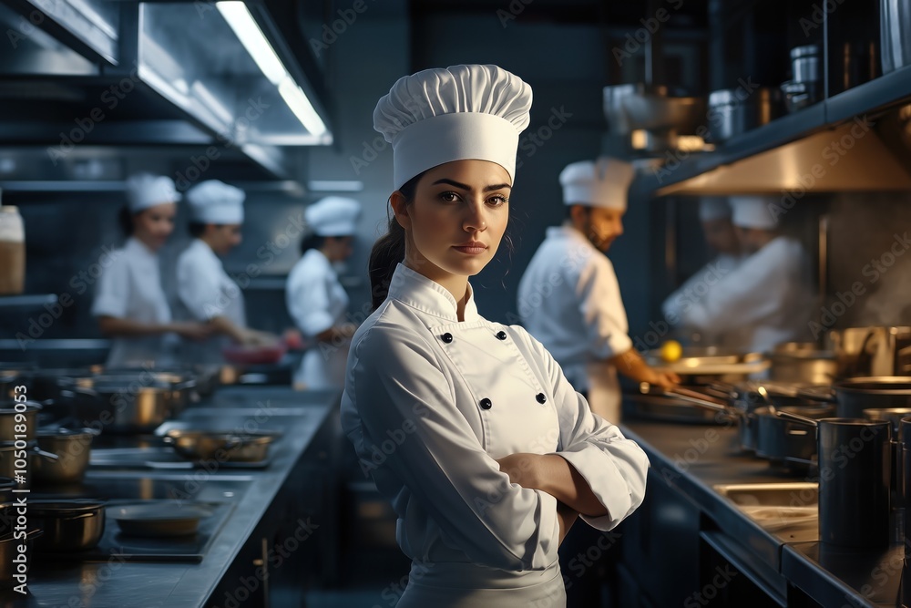 Portrait d'une femme chef cuisinier âgée de 30 ans portant un uniforme ...