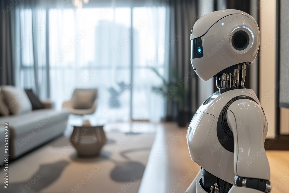AI Robotic Assistant Helping with Daily Chores in a Modern Home Stock ...