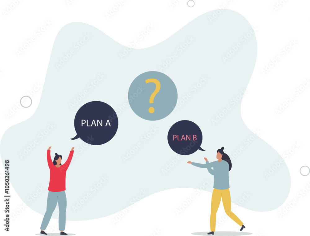 Business solution and goals.Cartoon people choose between options, plan ...