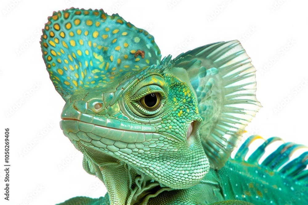 Green Basilisk lizard known as the Jesus Lizard is captured mid motion ...