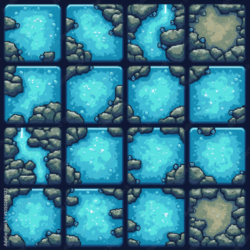 Pixel art water tileset Stock Illustration | Adobe Stock
