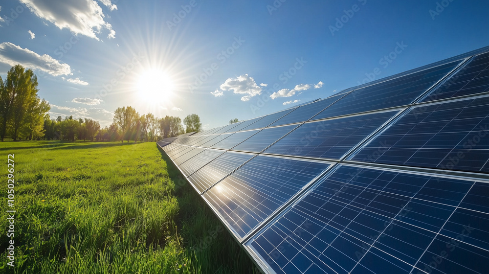 landscape photography, large solar farm adjacent to crop fields ...