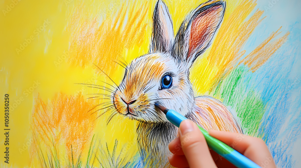 A cute, easy drawing of a rabbit for kids, with a round face, big ...