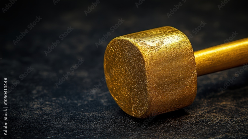 Tilt-shift photo of a gold mallet, isolated on textured black ...