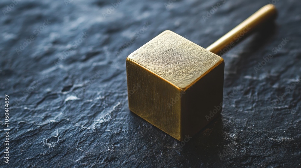 Tilt-shift photo of a gold mallet, isolated on textured black ...