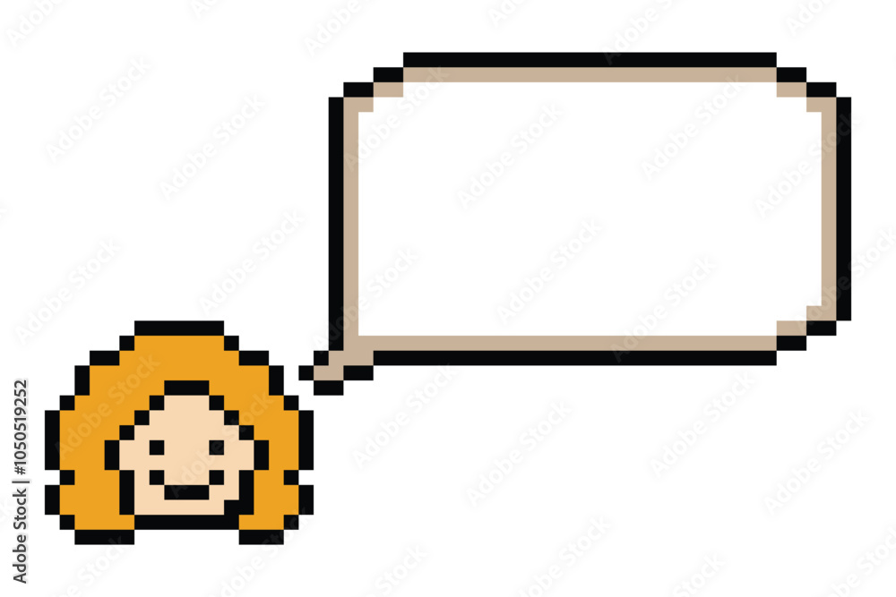 Cartoon pixel cute cartoon character face woman with chat blank ...