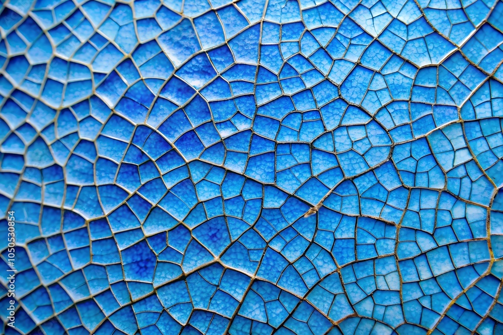 Cracked blue ceramic surface with a shiny glaze finish, forming a ...
