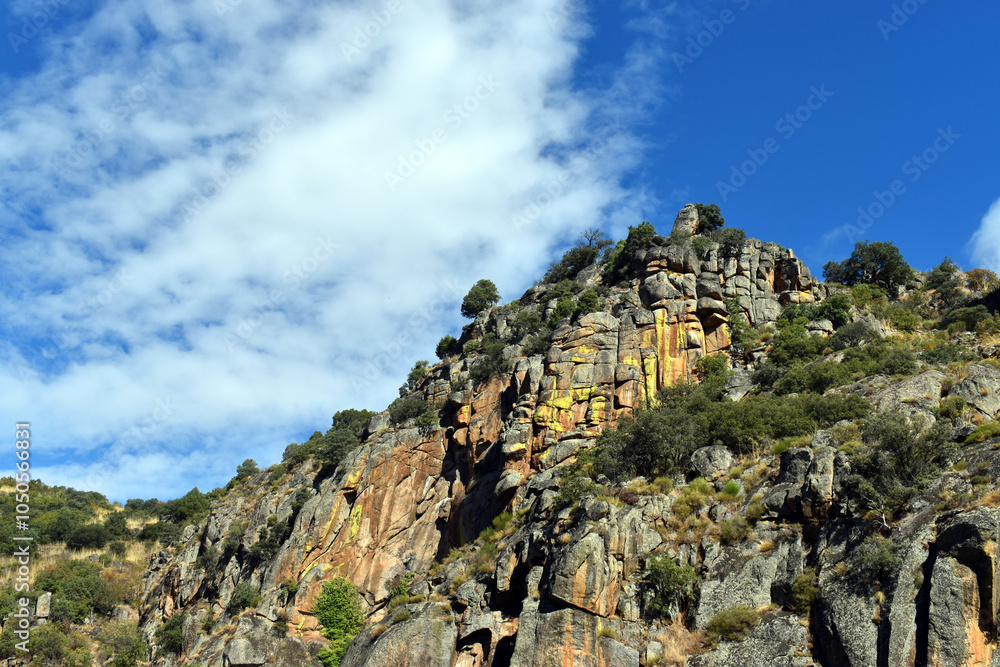 Granitic and metamorphic rocks with yellow lichens in the Arribes del ...