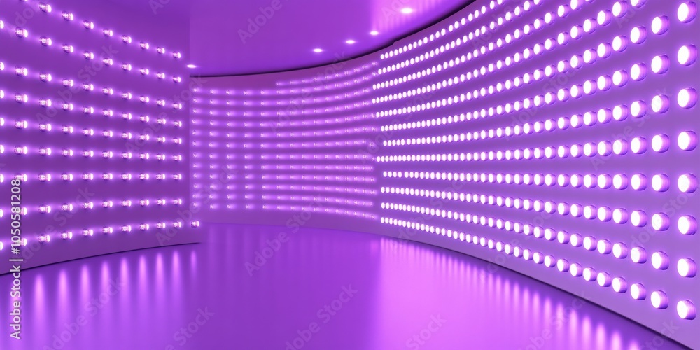 Futuristic technology booth featuring violet LED lights and sleek dark ...