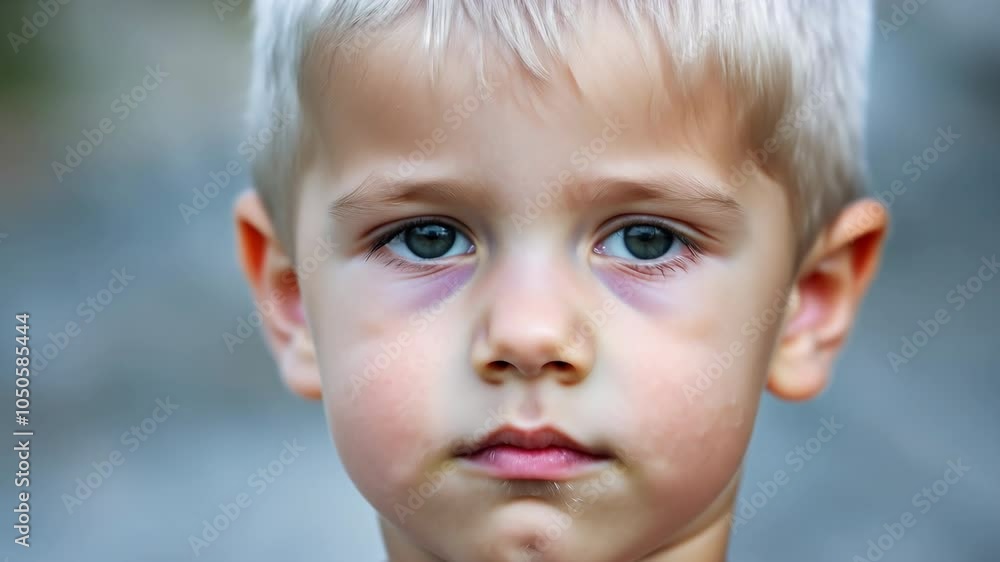 Funny little albino boy with white hair. Pretty blond child model ...