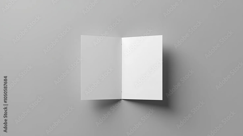 Open and closed blank brochures on grey background, top view. Mock up ...