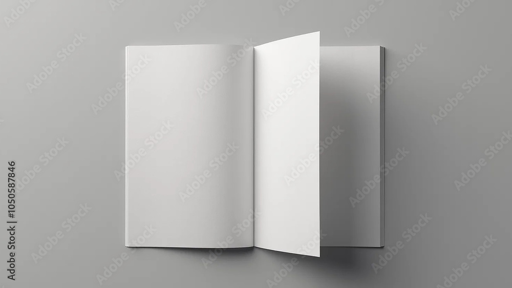 Open and closed blank brochures on grey background, top view. Mock up ...